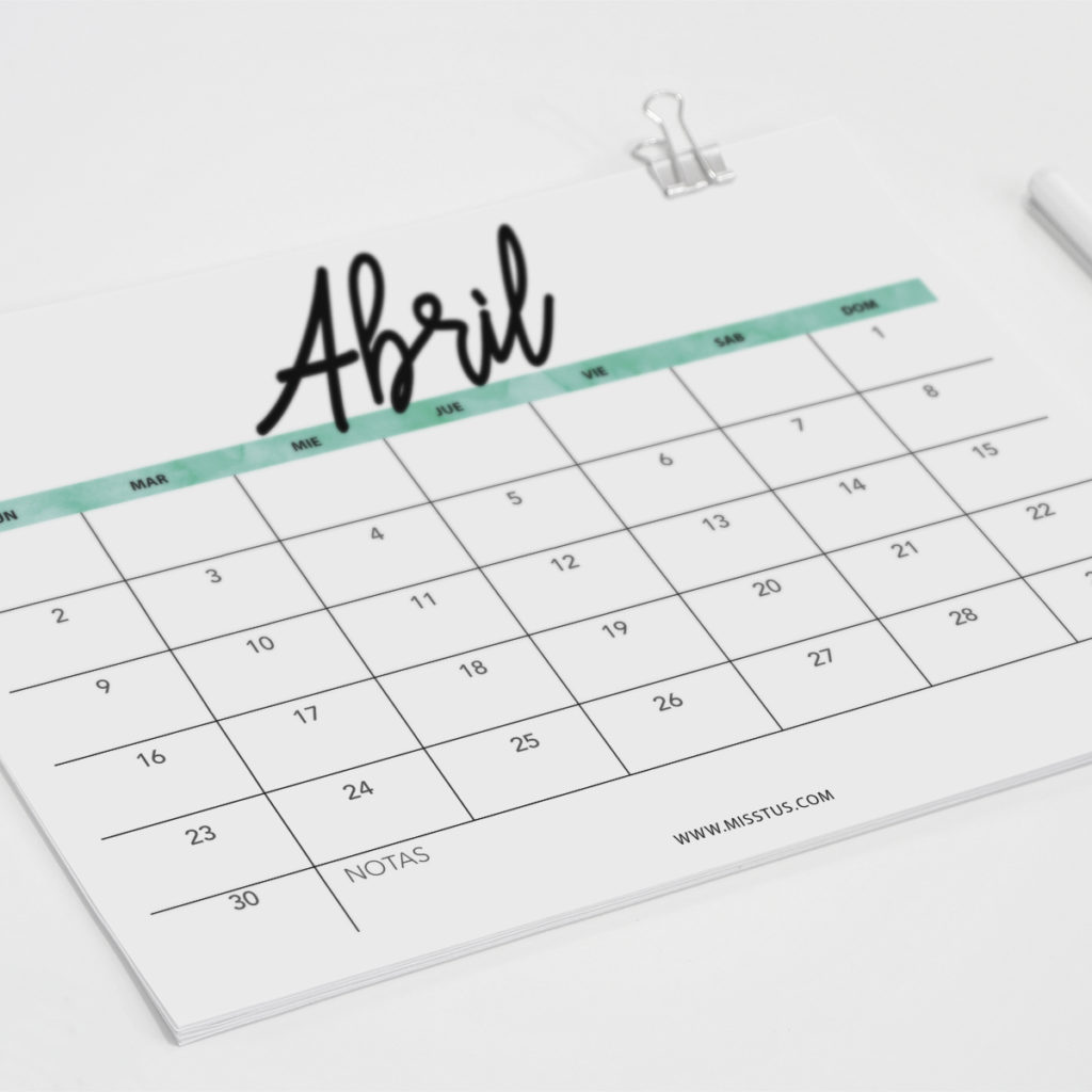 Calendario Abril Imprimir fondo pantalla - Miss Tus